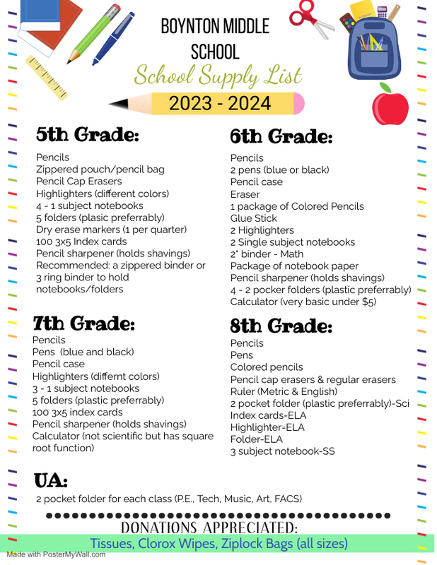 School Supplies for 2023-2024! | Boynton Middle School
